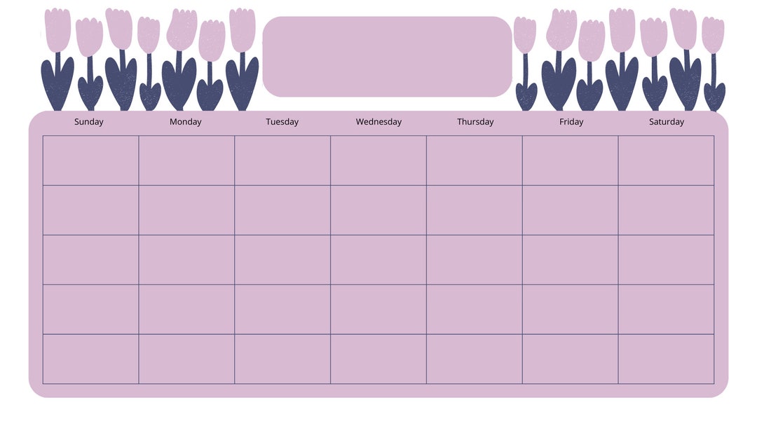 Purple Tulip Digital Calendar Printable - Etsy