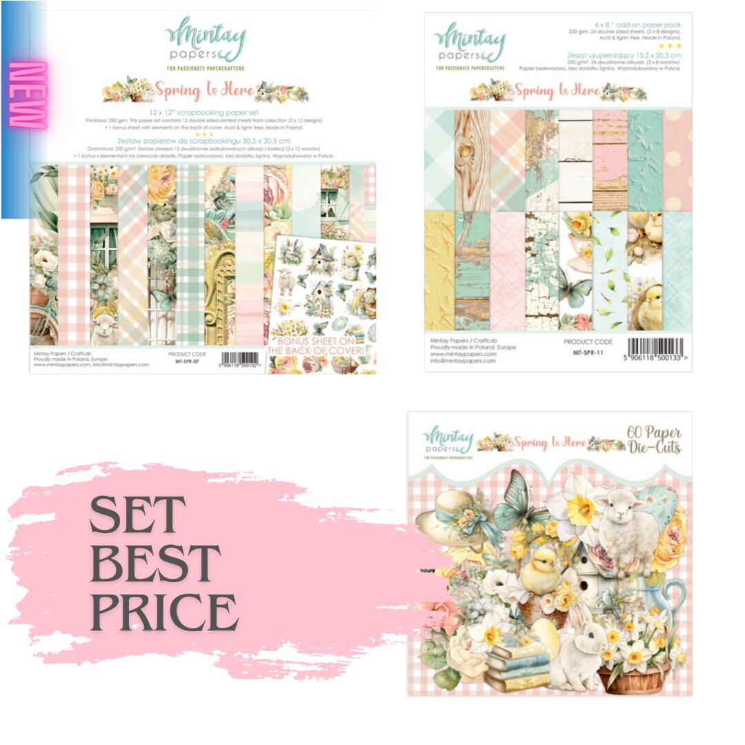 NEW Mintay Set. Craft Paper Pad 12x12'', 6x8 Paper Pack, Cuts. Spring ...