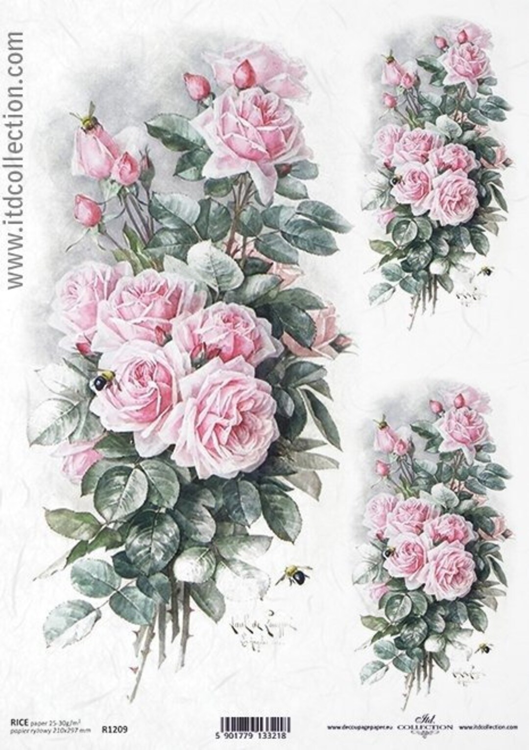 ITD Collection. 3 Pieces. Rice Paper A4. Pink Rose. Decoupage. - Etsy