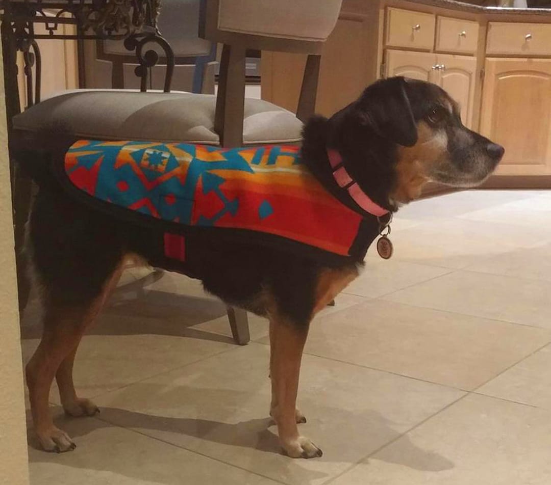 Pendleton Wool Dog Coat: Orange Turquoise Aztec Design, D-ring Harness ...
