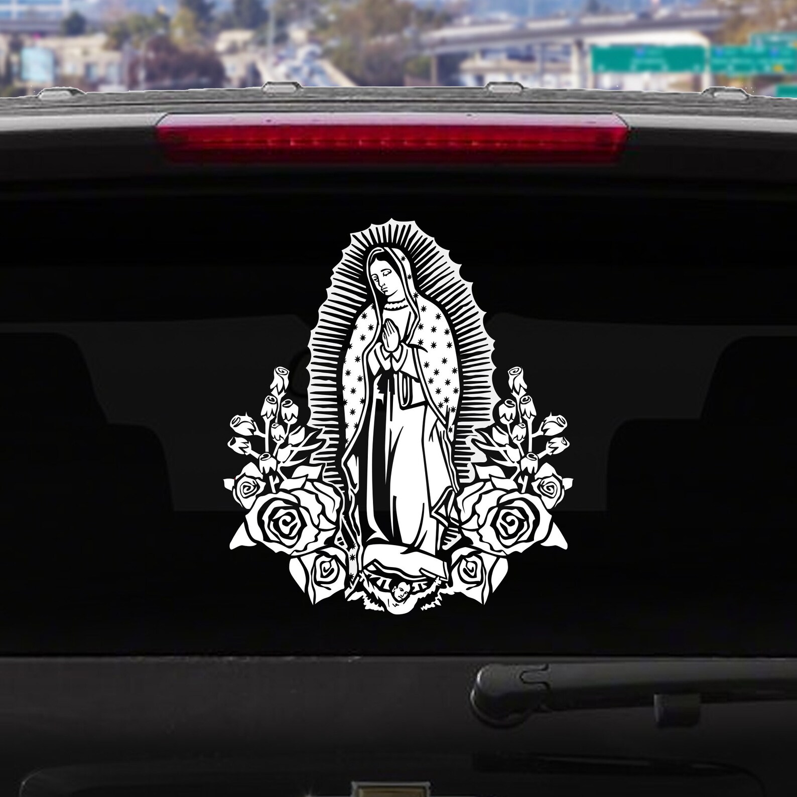 Virgin Mary Decal With Flowers Sticker for Your Car Virgen - Etsy