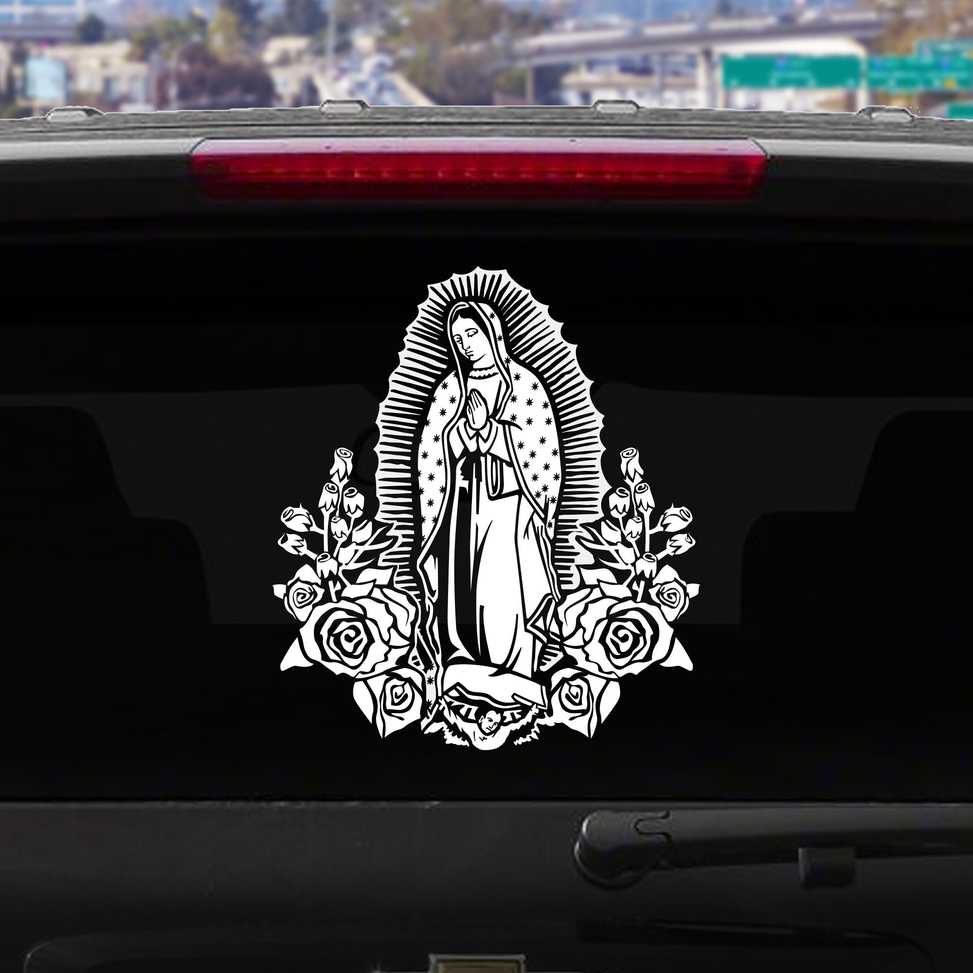 Virgin Mary Decal With Flowers Sticker For Your Car Virgen Etsy Australia