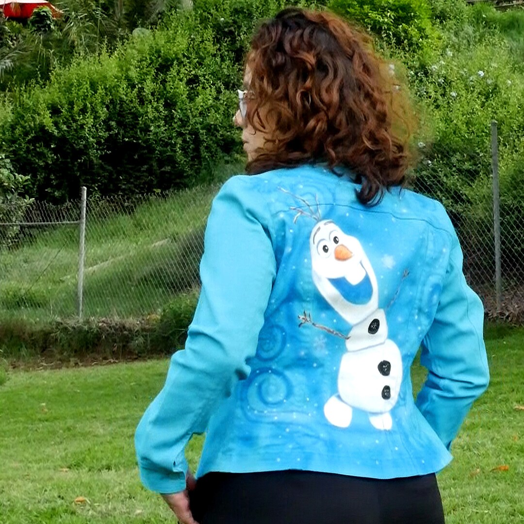 Frozen Olaf Jacket Disney Denim Blue Jean Jacket Hand Painted 1 of 1 - Etsy