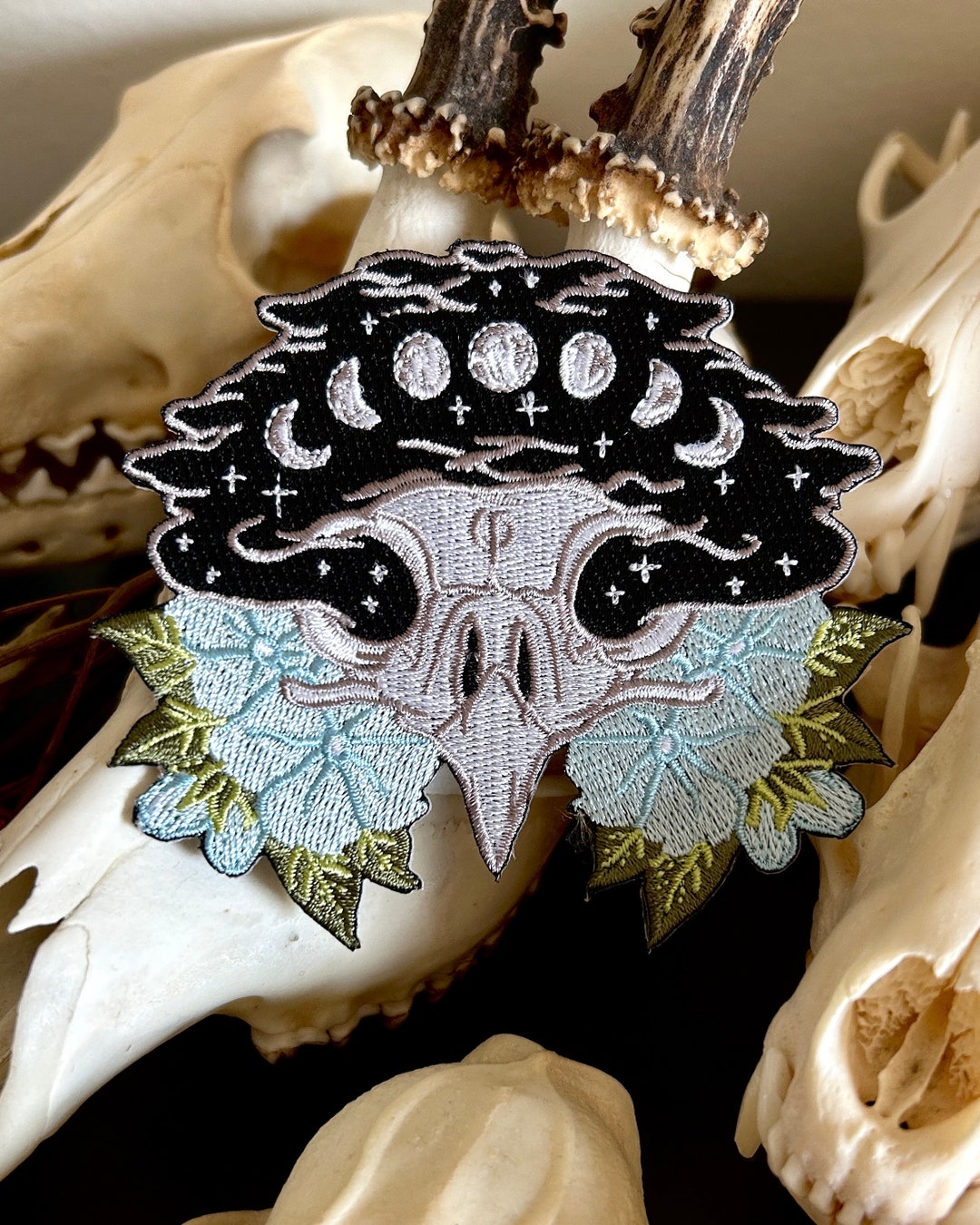 Moon Phase Owl Skull Patch - Iron on Patch, Witchy Patch, Spooky ...