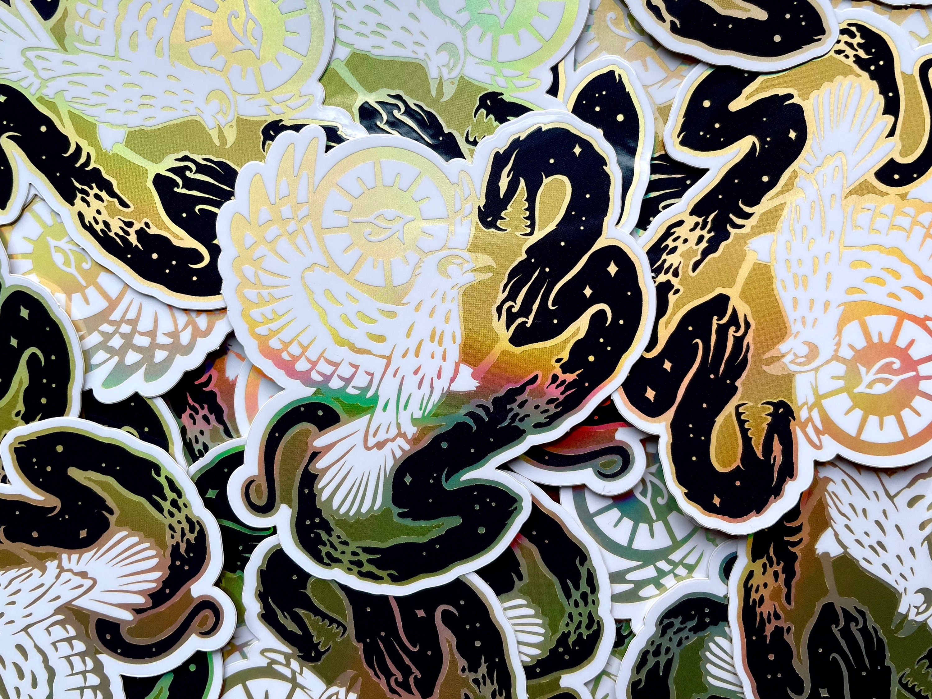Ra vs Apep Holographic Sticker — Amanda Tulacz Illustration