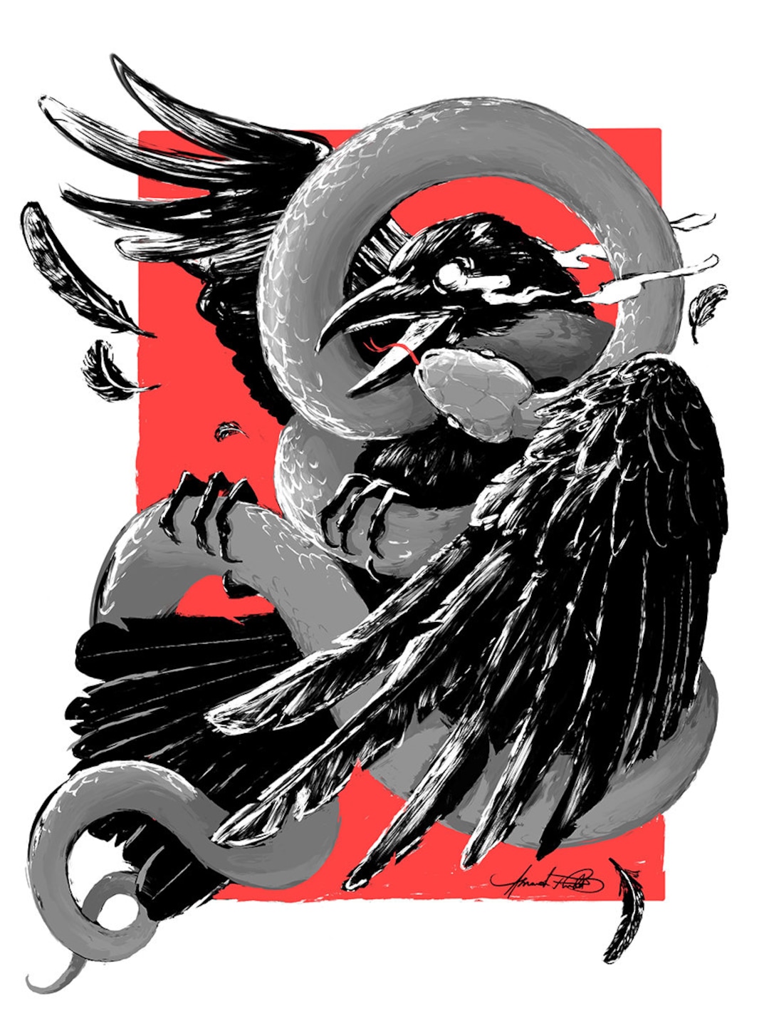 Raven - Signed Print, Conceptual Illustration, Dark Art, Life and Death ...