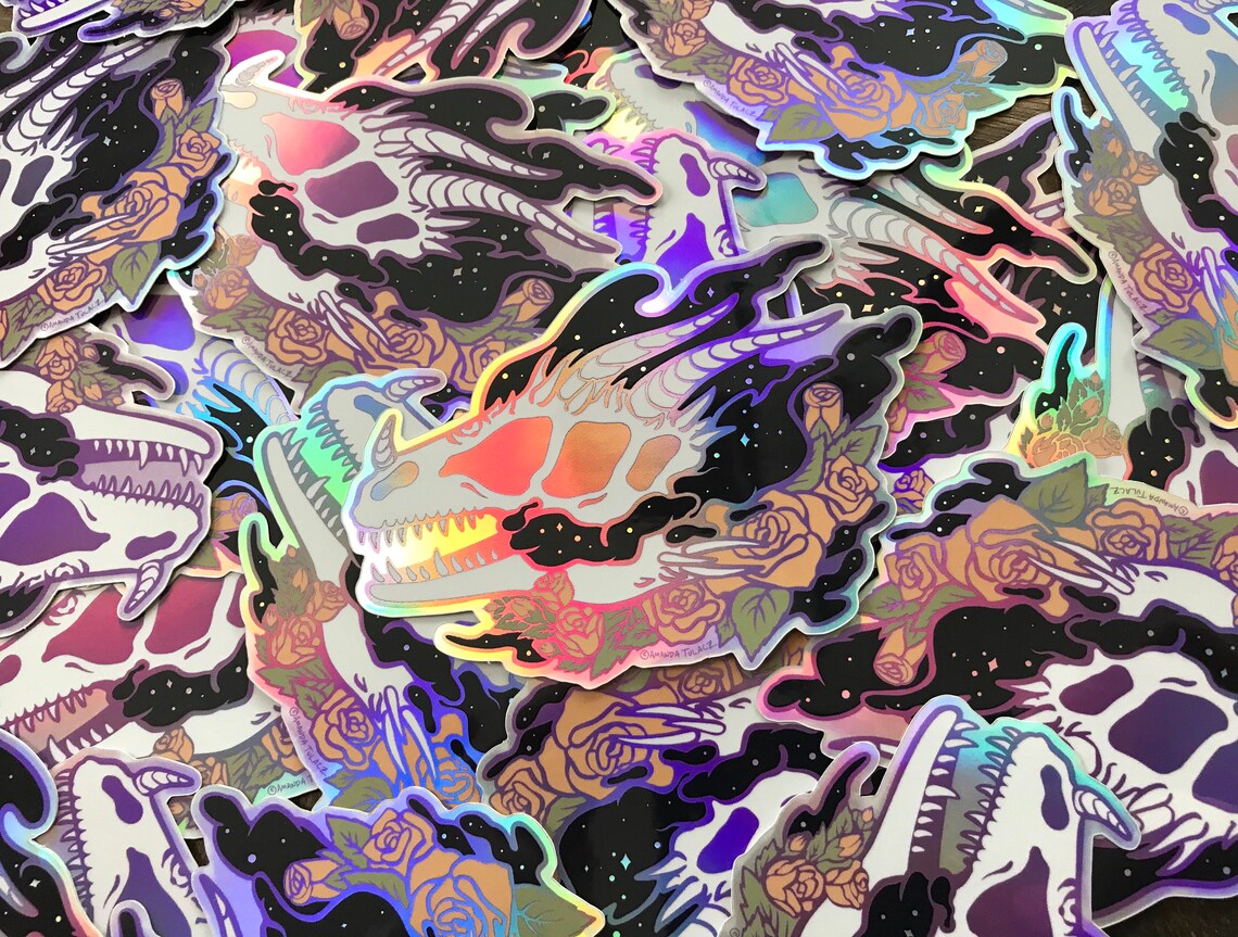 Holographic Sticker aether Dragon Skull Dragon | Etsy