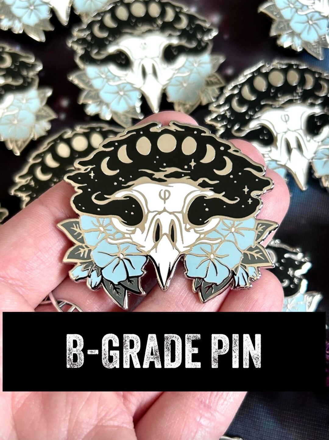 B-GRADE Owl Skull Enamel Pin: Owl Pin, Moon Phase Pin, Spooky Enamel ...
