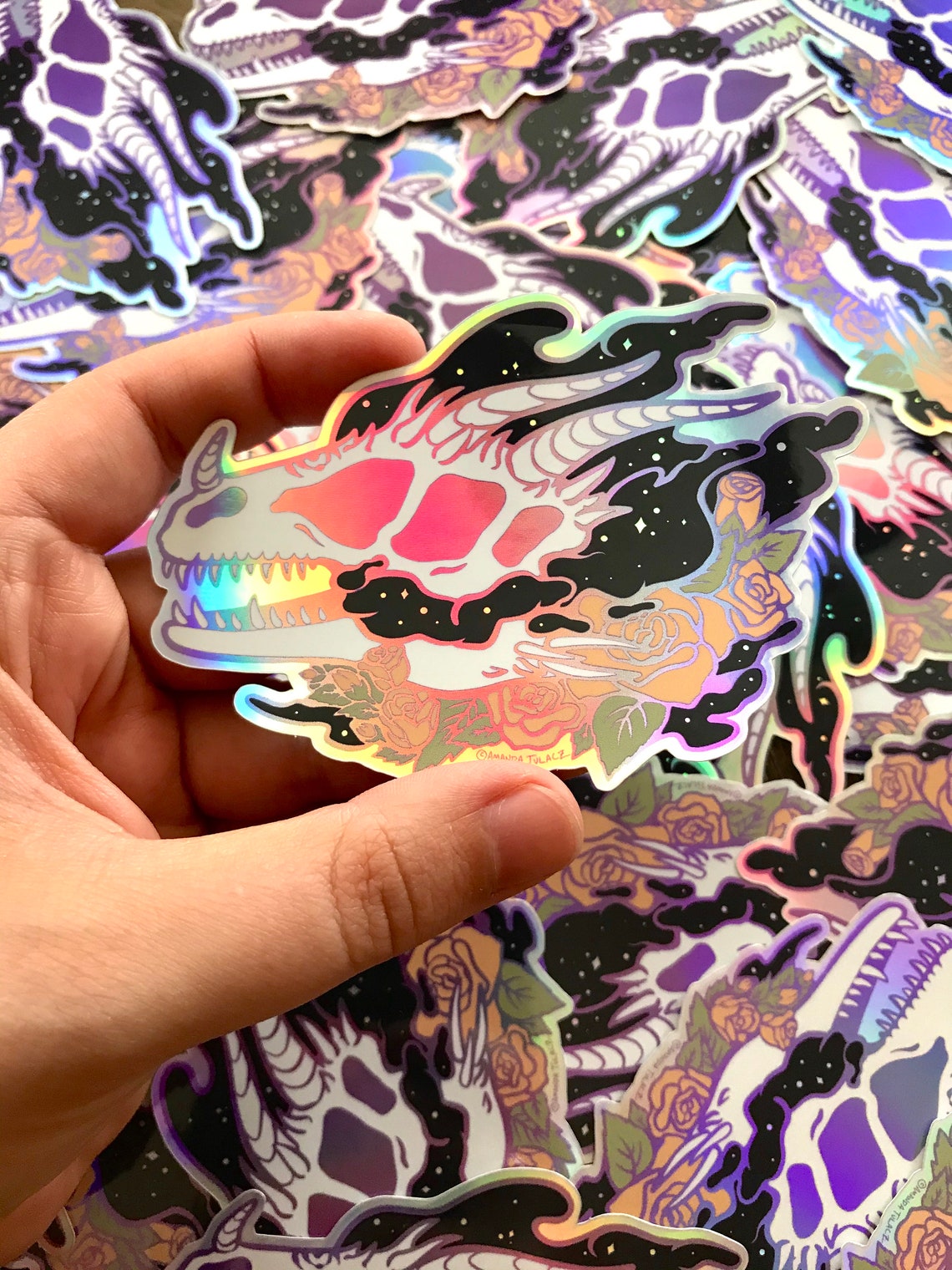 Holographic Sticker aether Dragon Skull Dragon | Etsy