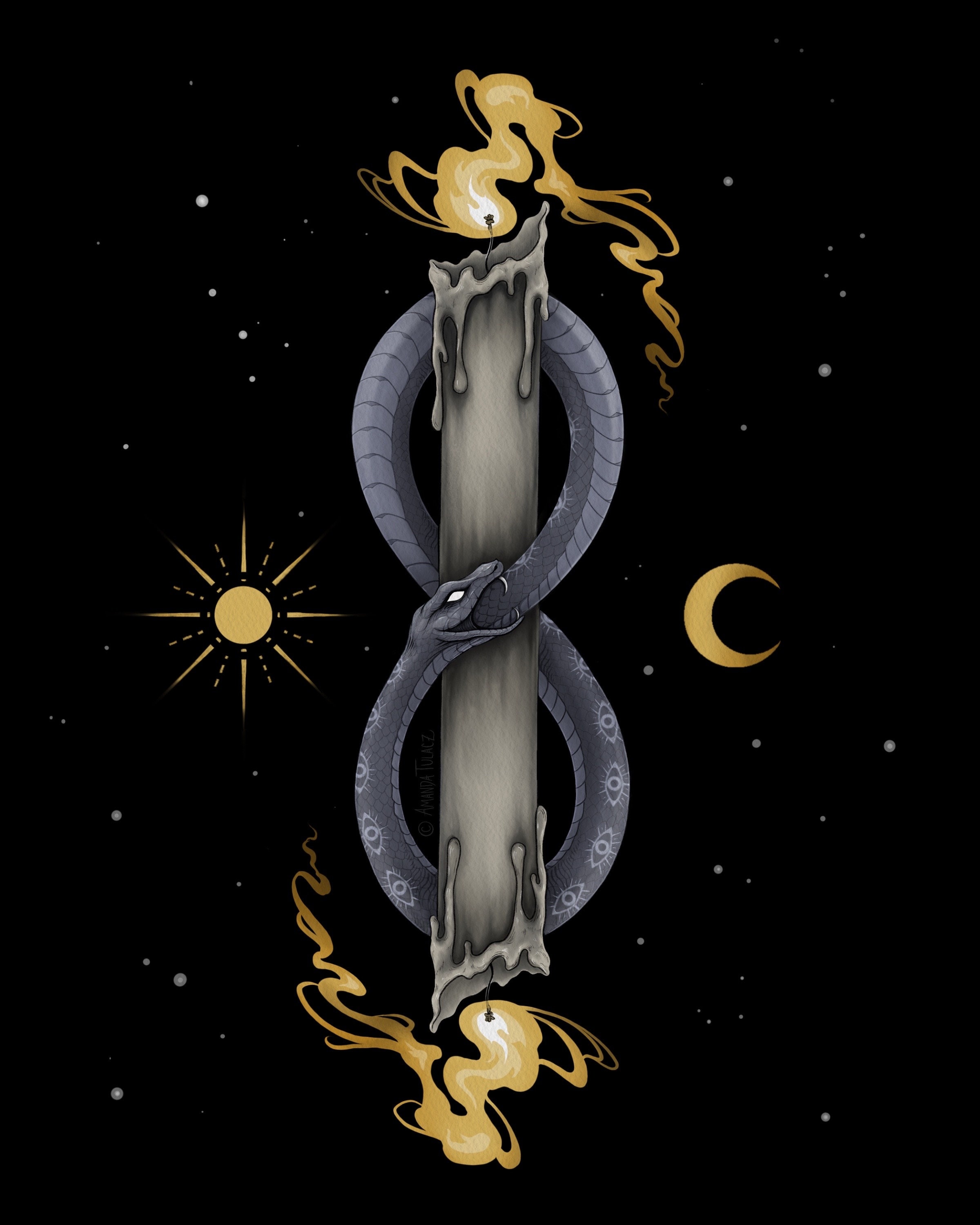 Eternal - Signed Print, Ouroboros Illustration, Dark Art, Oroboros Art ...
