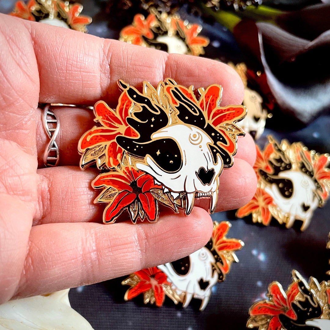 ENAMEL PIN: Lunaris, Cat Skull Enamel Pin, Cat Pin, Cat Enamel Pin ...