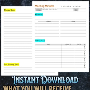 Meeting Minutes Template Digital Download, Minimalist Meeting Notes ...