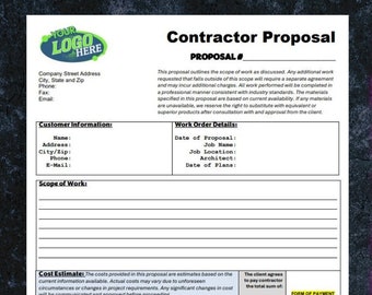 Professional Contractor Proposal Form Digital Download, Fully Editable ...