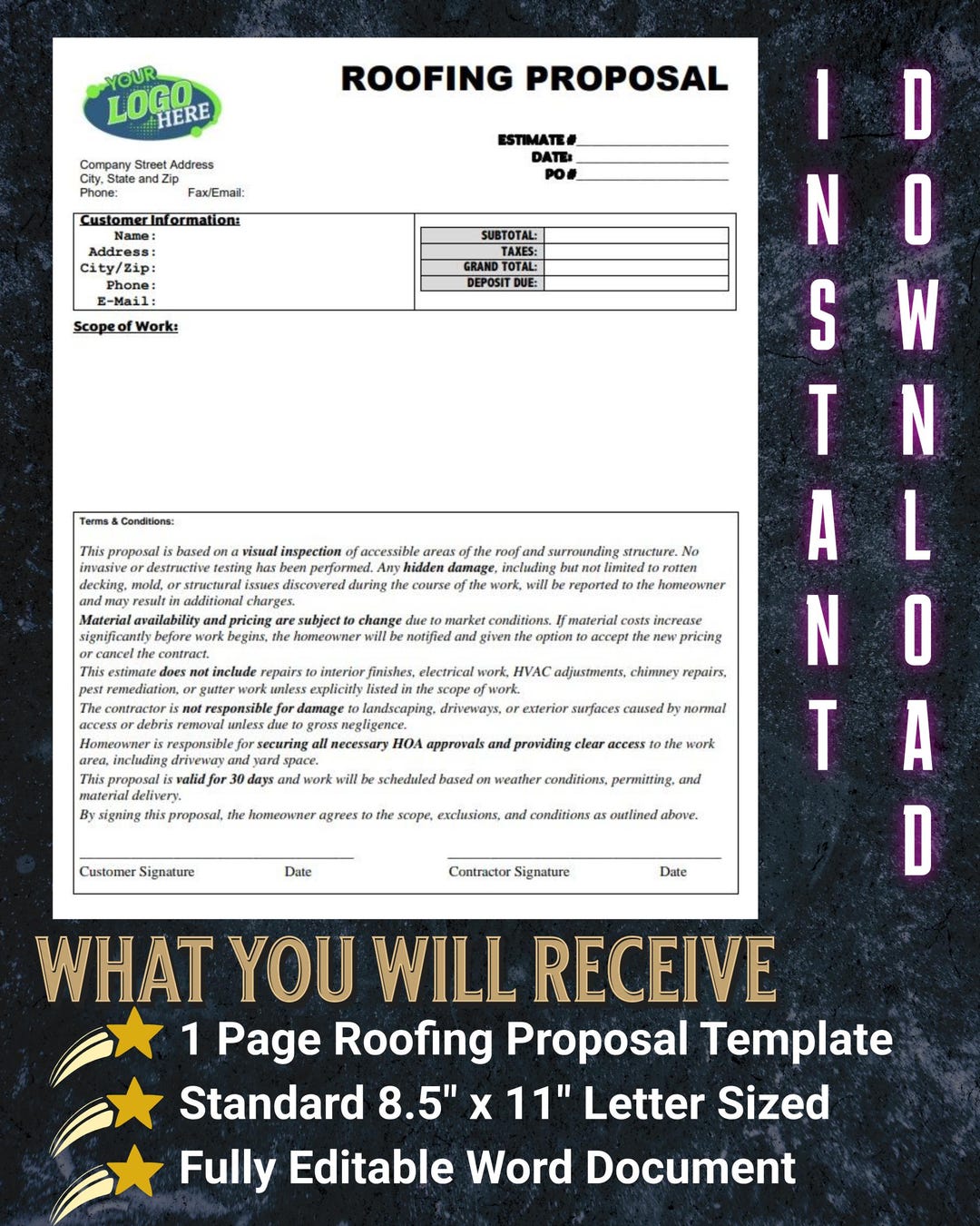 Professional Roofing Proposal Template Digital Download, Fully Editable ...