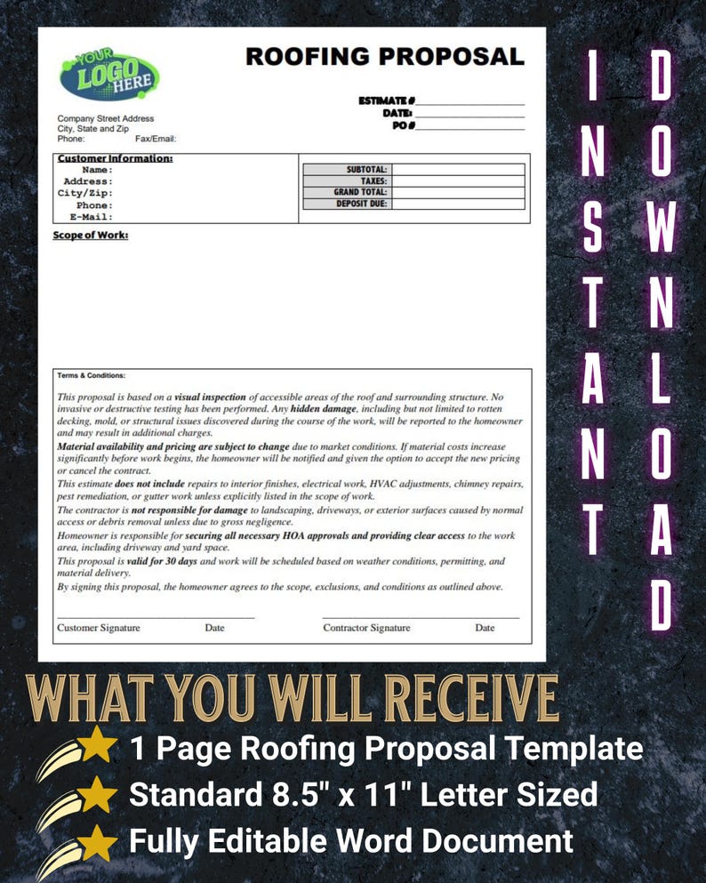 Professional Roofing Proposal Template Digital Download, Fully Editable ...