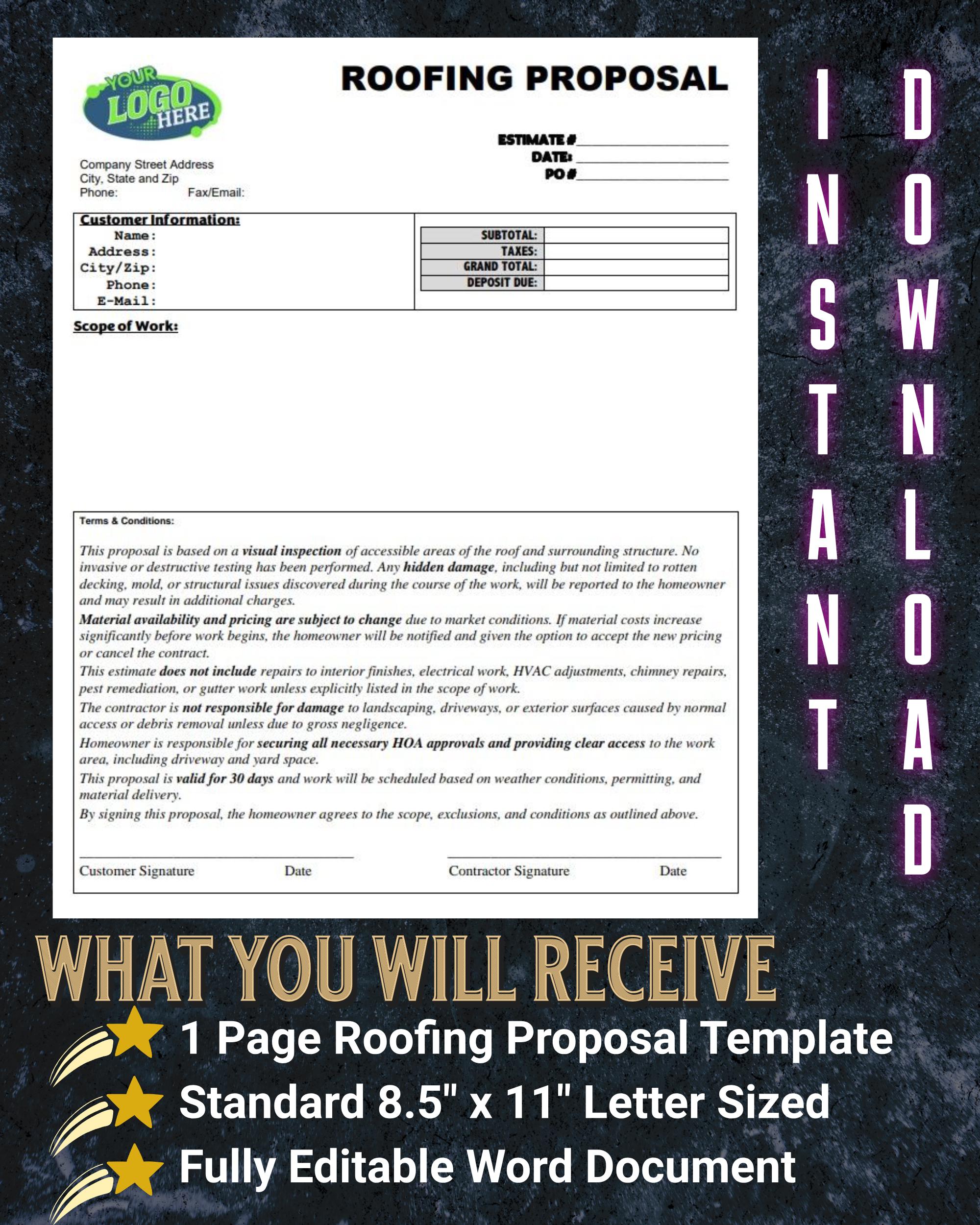 Professional Roofing Proposal Template Digital Download, Fully Editable ...