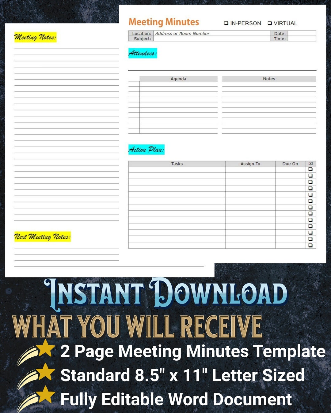 Meeting Minutes Template Digital Download, Minimalist Meeting Notes ...