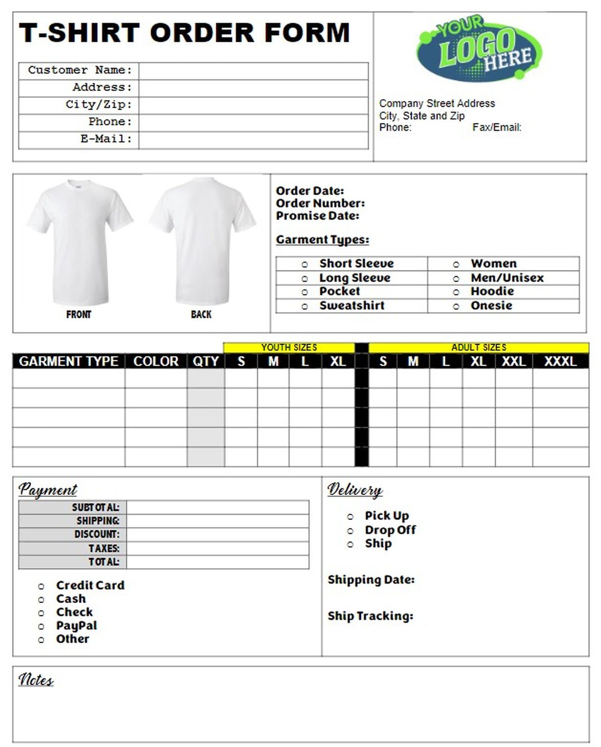 Professional Minimal T-shirt Order Form Digital Download, Fully ...