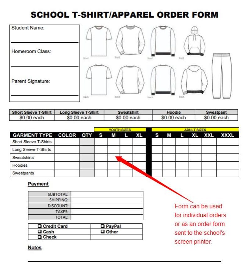 General School T-shirt Order Form Digital Download, School Apparel T ...