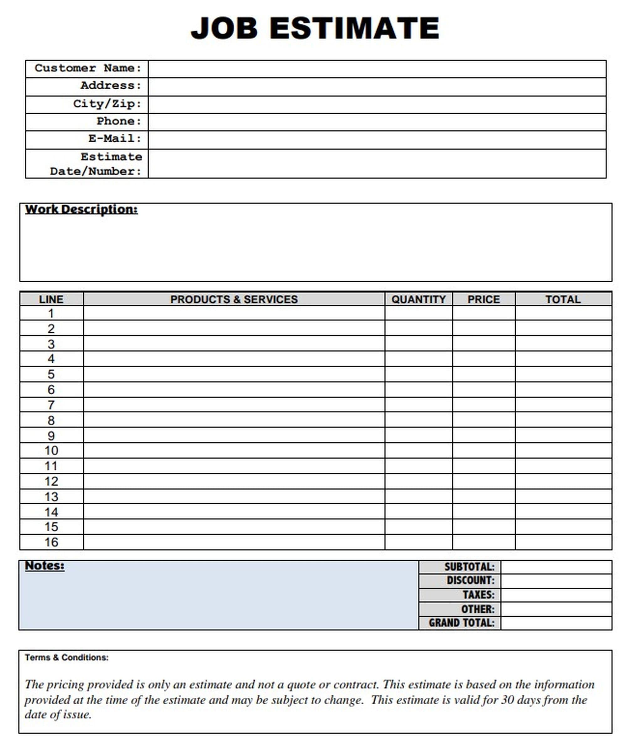 Minimal Design Job Estimate Template Digital Download, Editable Job ...
