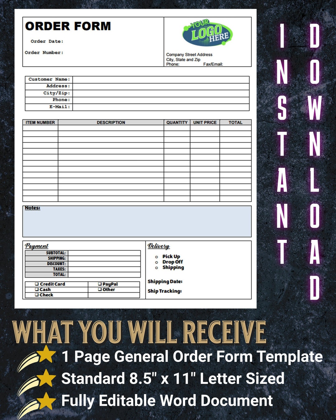 Professional Order Form Digital Download, Editable Order Form, Craft ...