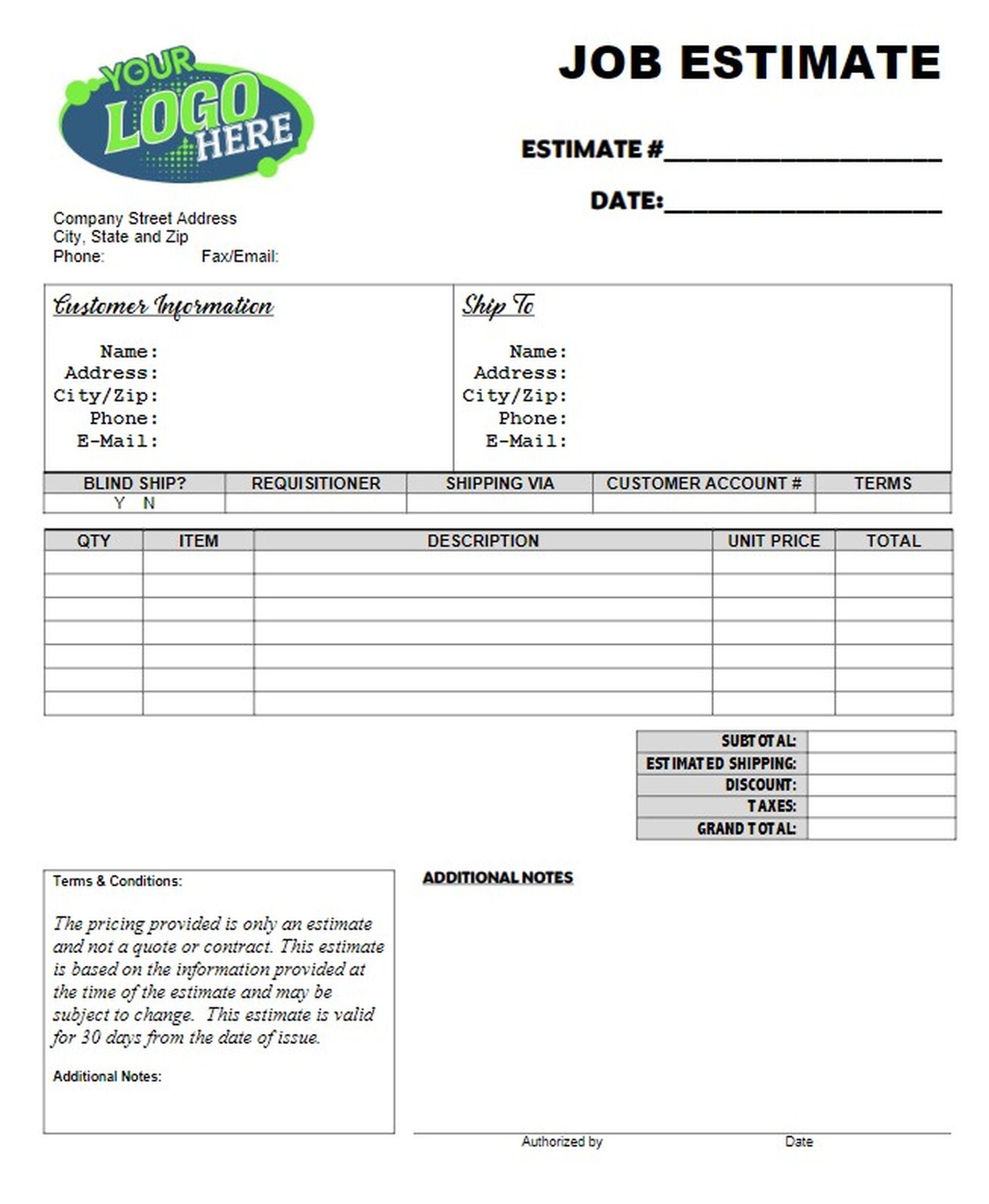 Professional Job Estimate Template Digital Download, Editable Job ...