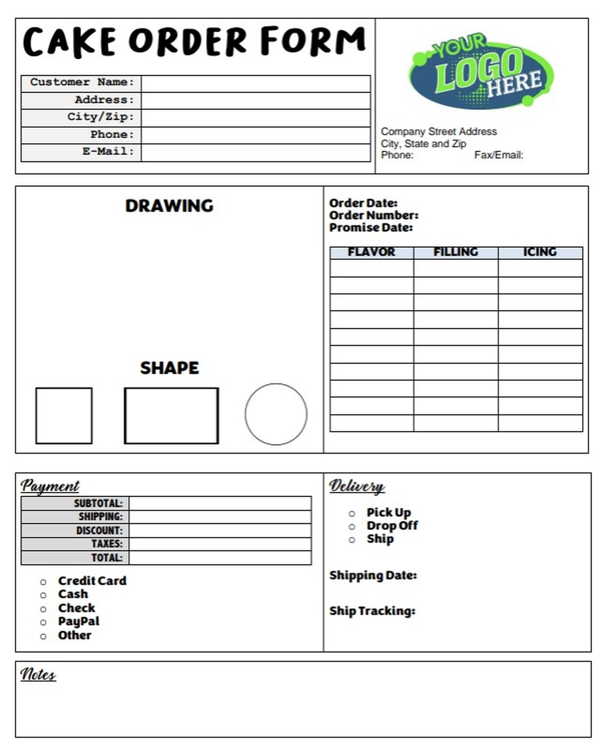 Professional Cake Order Form Digital Download, Editable Cake Order Form ...