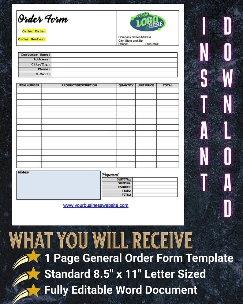 Professional Order Form Digital Download, Editable Order Form, Craft ...
