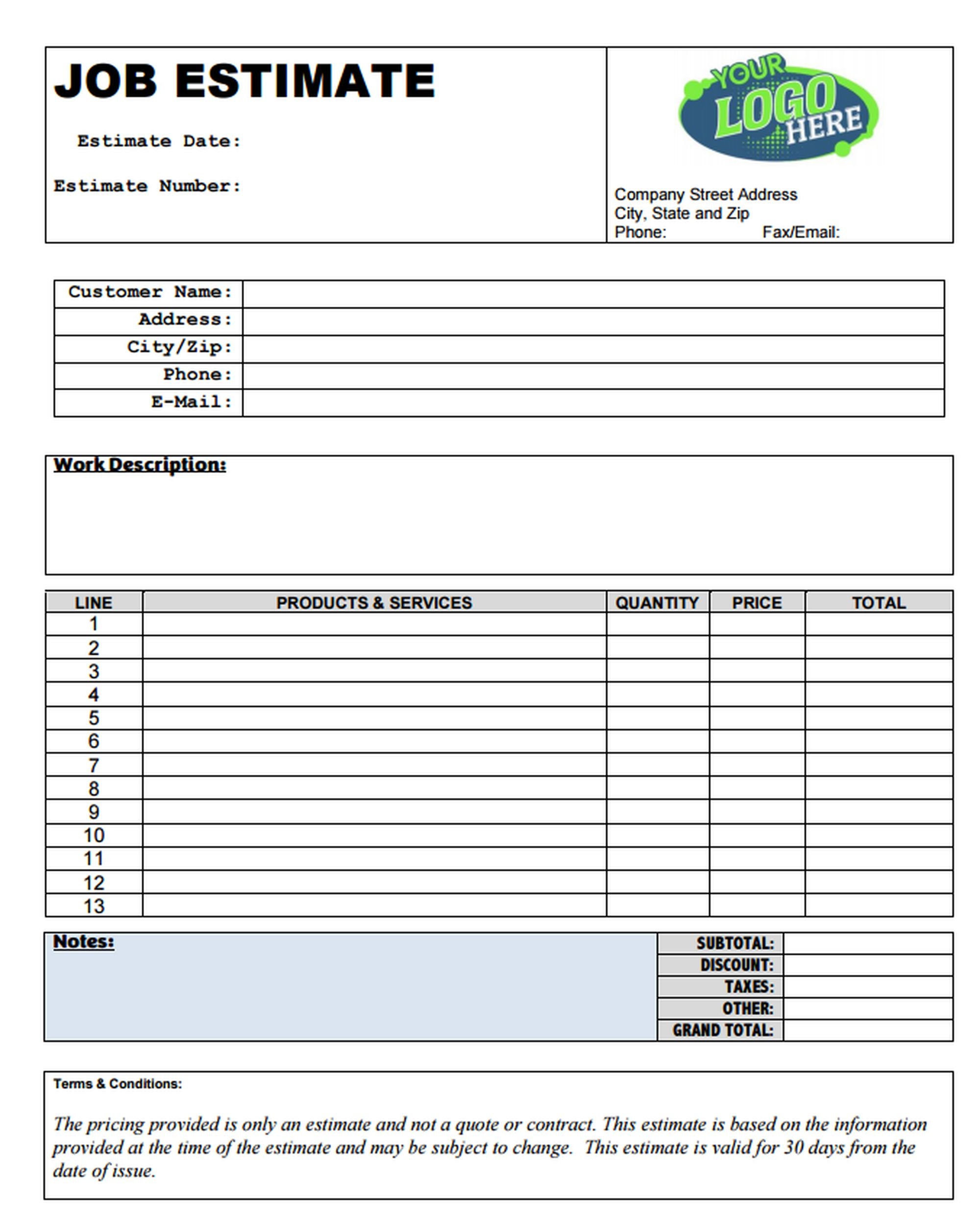 Minimal Design Job Estimate Template Digital Download, Editable Job ...