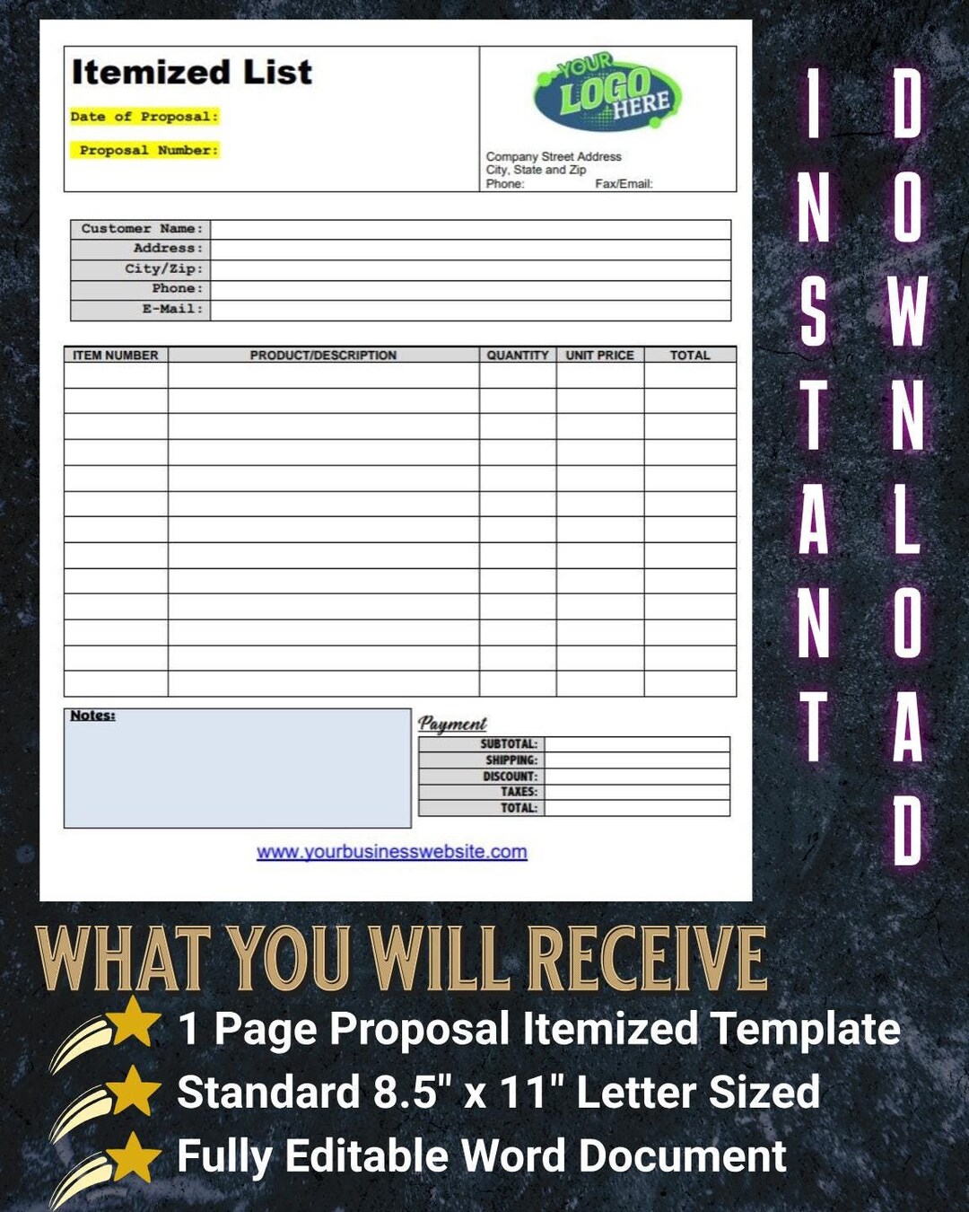 Professional Contractor Proposal Itemized List Template Digital ...