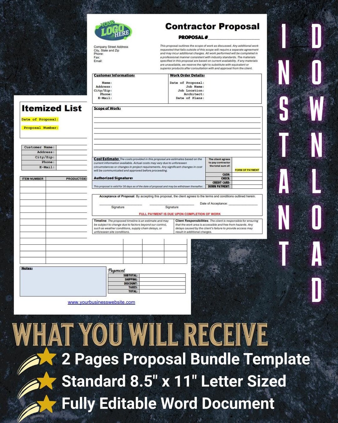 Professional Contractor Proposal Bundle Digital Download, Fully ...