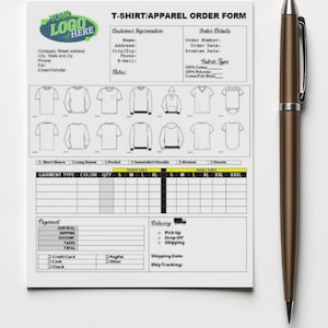 Professional Apparel T-shirt Order Form Digital Download, Editable ...