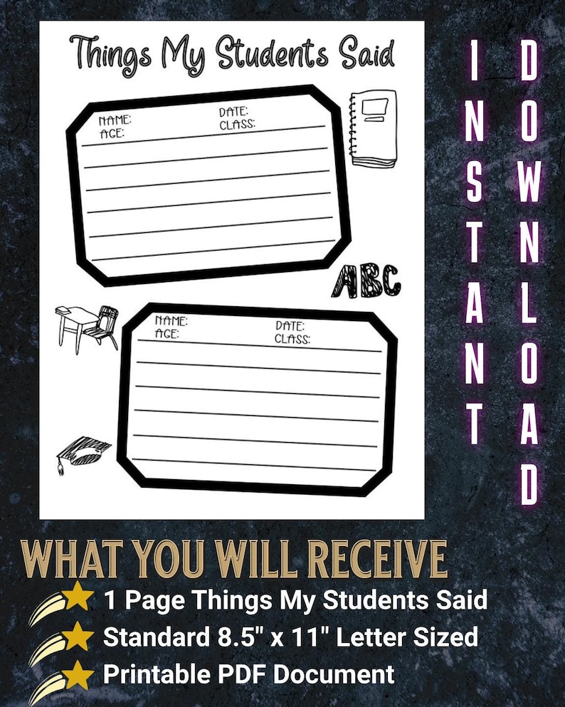Funny Things My Students Said Printable Digital Download, Unique ...