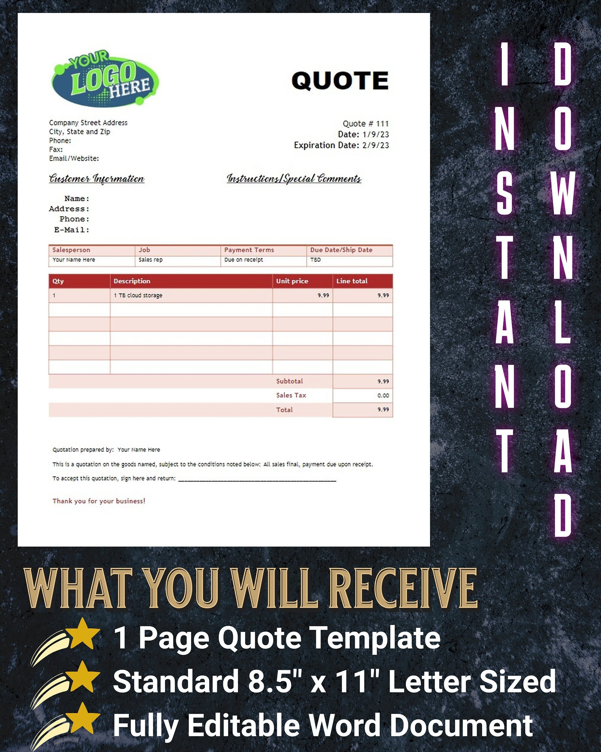 Professional Price Quote Template Digital Download, Fully Editable ...