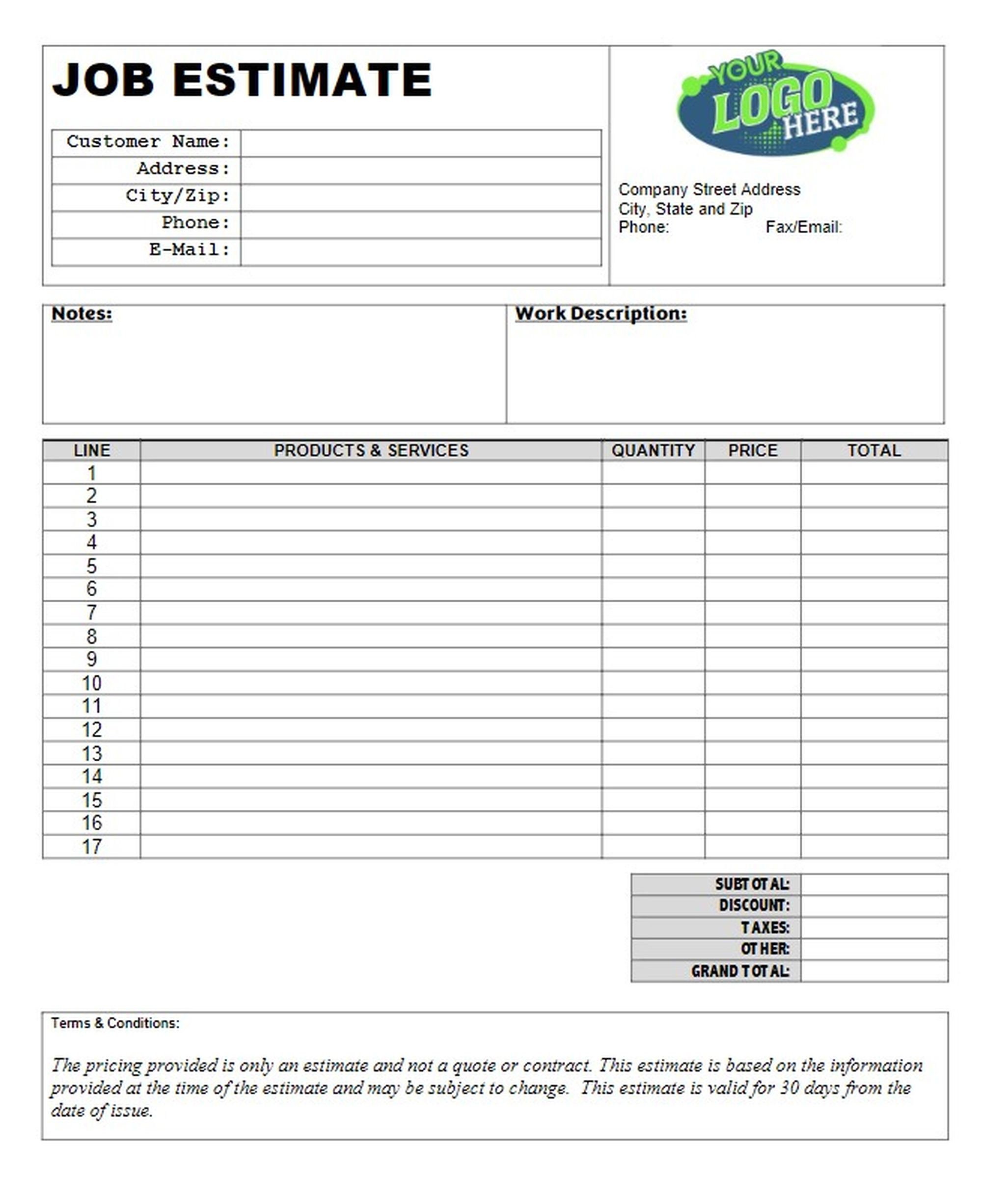 Minimal Design Job Estimate Template Digital Download, Editable Job ...