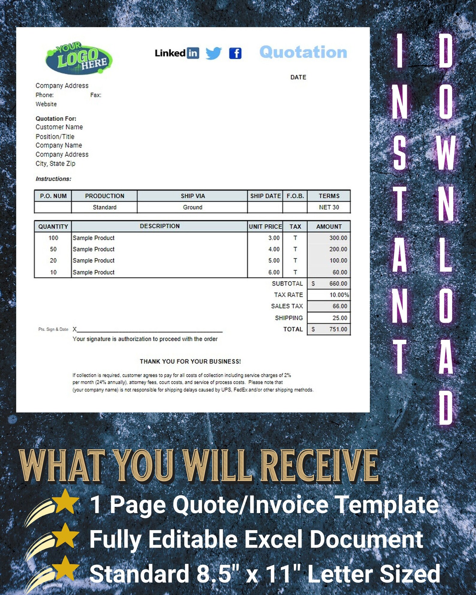 Professional Price Quote Template Digital Download, Fully Editable ...