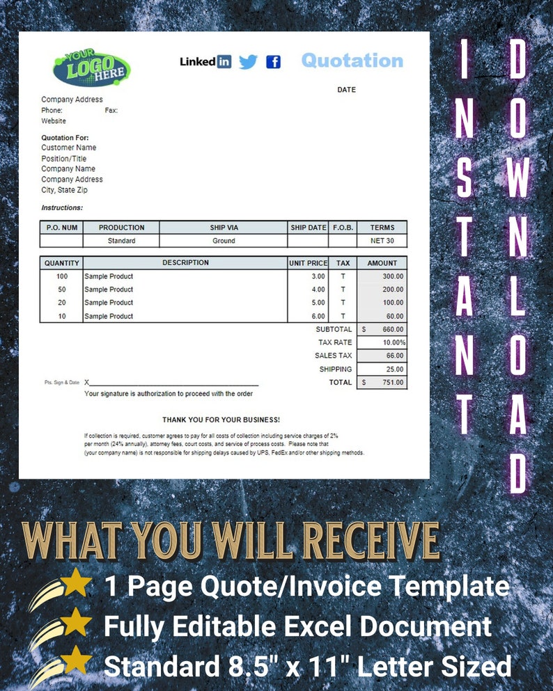Professional Price Quote Template Digital Download, Fully Editable ...
