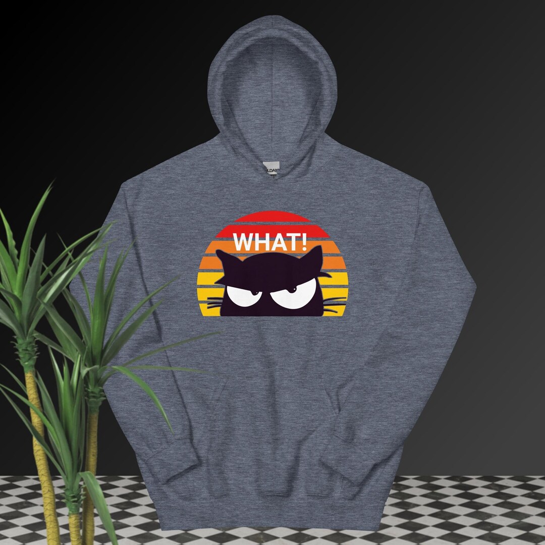 Funny Grumpy Black Cat Hoodie, Sarcastic Black Cat Hoodie, Retro Sunset ...