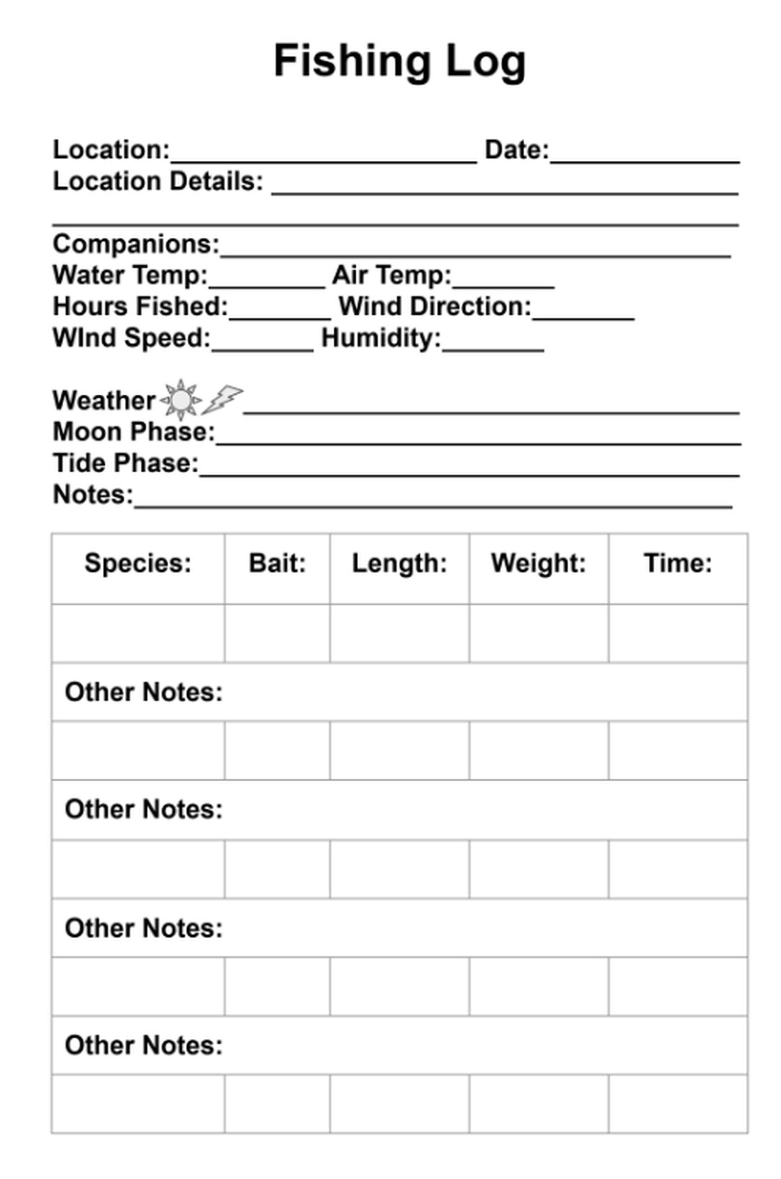 Minimalist Design Fishing Log Sheet Instant Download, Digital Printable ...