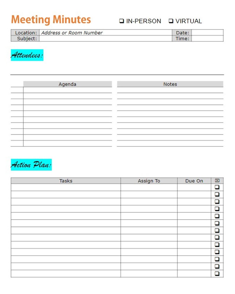 Meeting Minutes Template Digital Download, Minimalist Meeting Notes ...