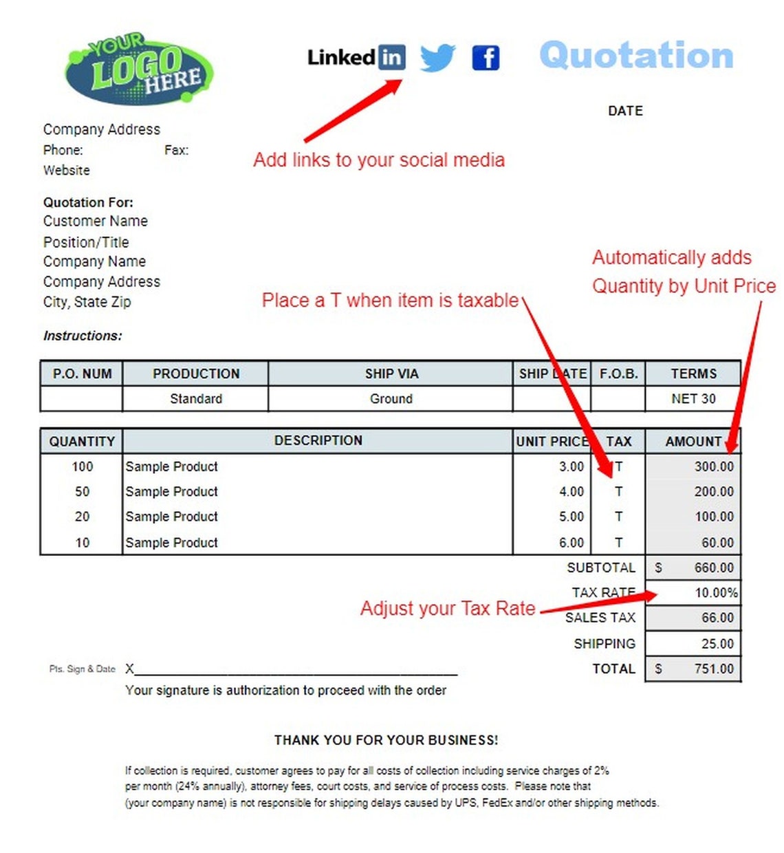 Professional Price Quote Template Digital Download, Fully Editable ...