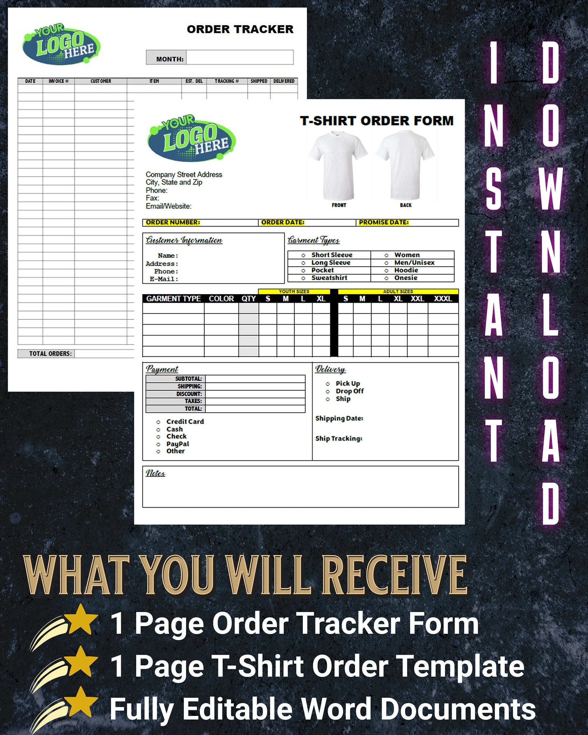 Professional T-shirt Order Form and Order Tracker Digital Download ...