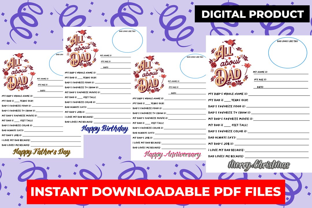All About My Dad Questionnaire, Father's Day Gift Idea, Dad Gift, Gift ...