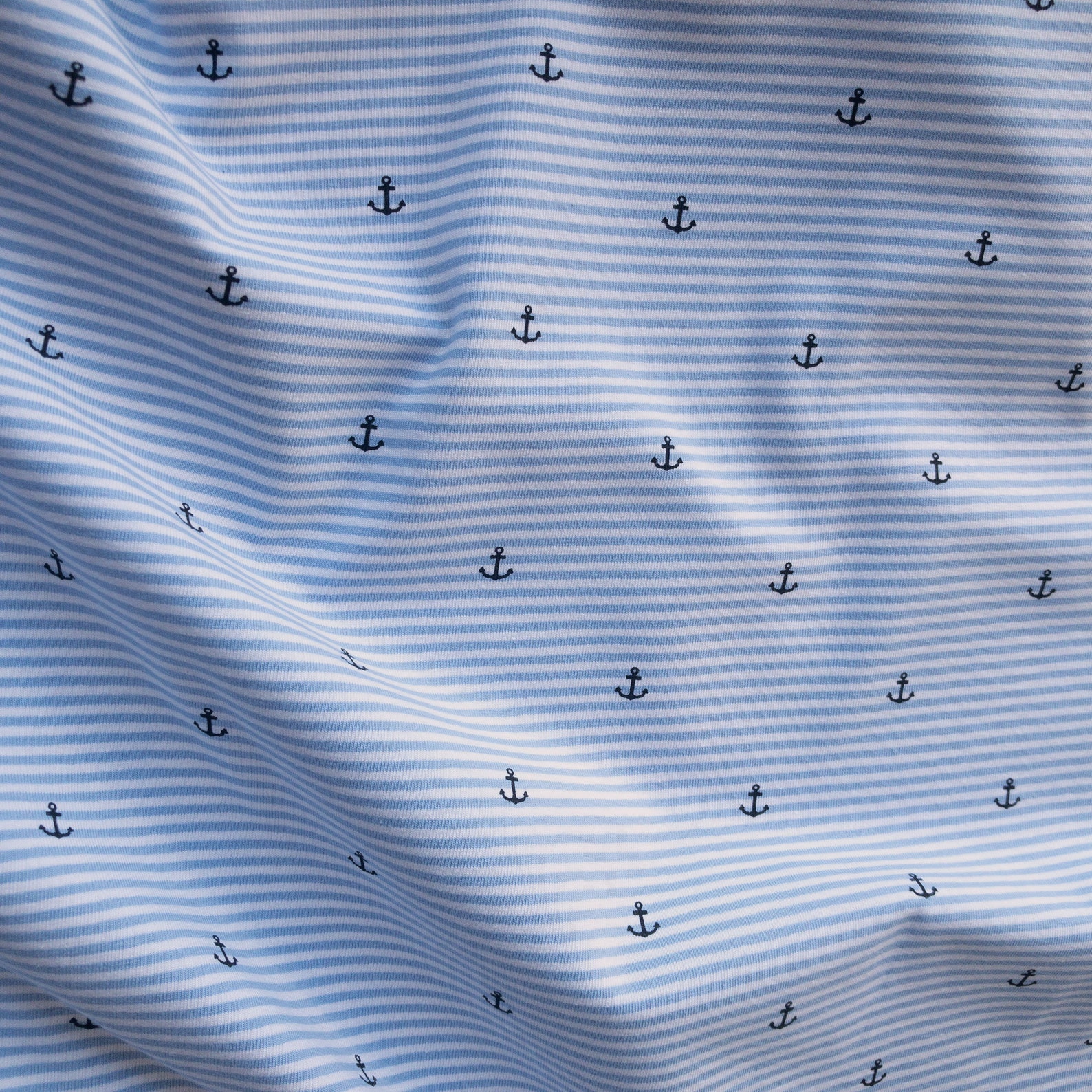 Jersey Fabric Nautical Anchors Light Blue Stripes Maritim Sailing Sea ...