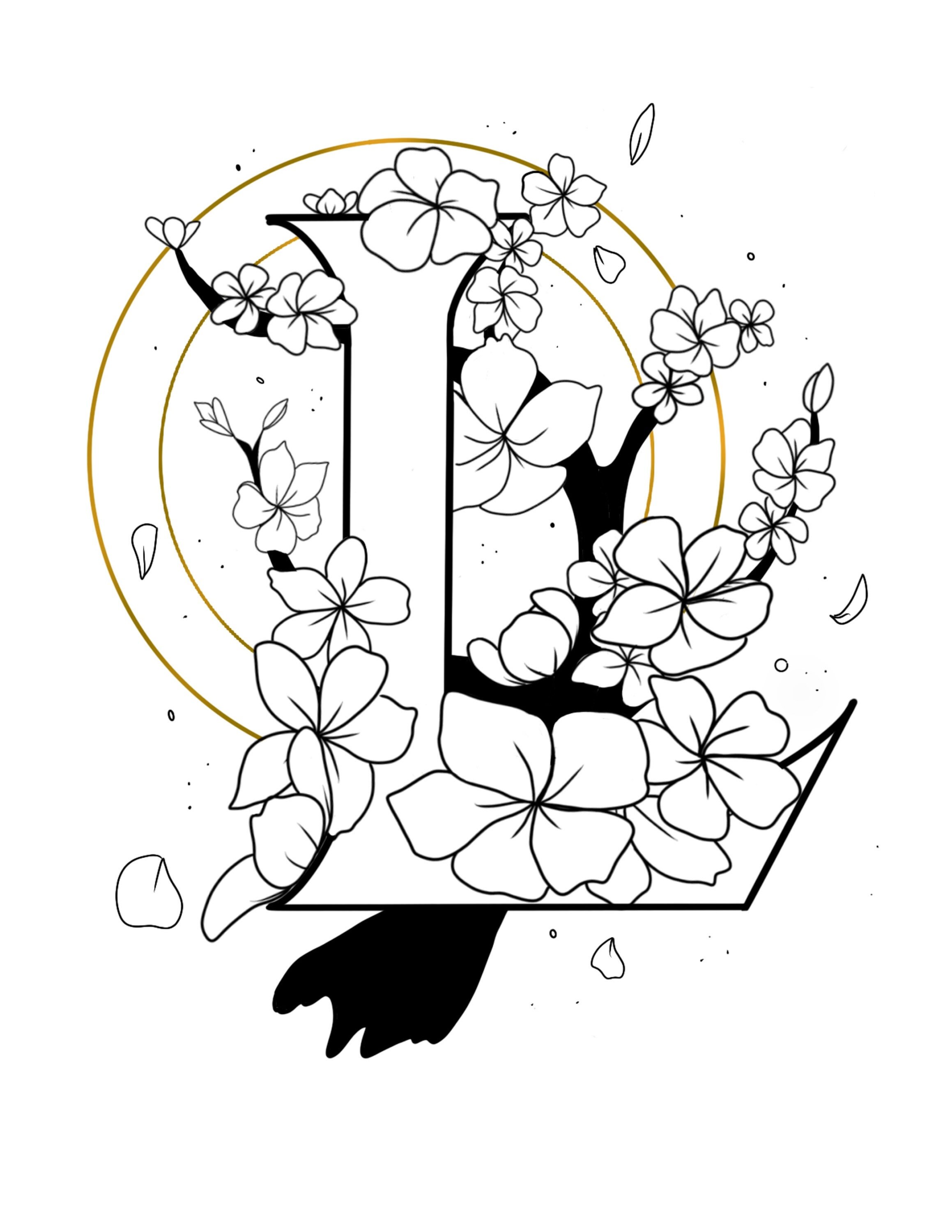 Cherry Blossom Gold Accent Monograms Printable - Etsy