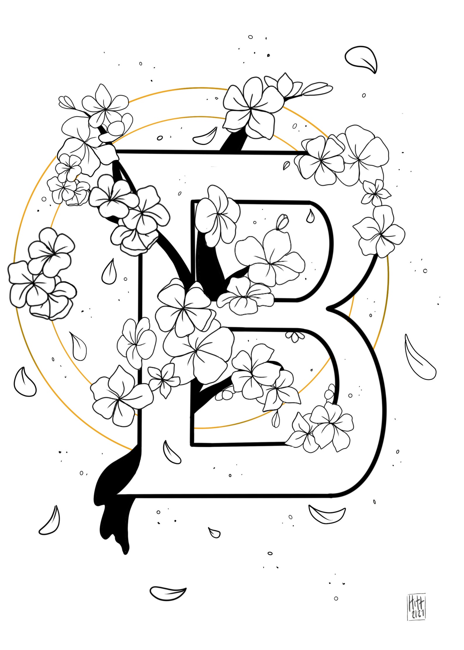 Cherry Blossom Gold Accent Monograms Printable - Etsy