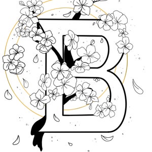 Cherry Blossom Gold Accent Monograms Printable - Etsy