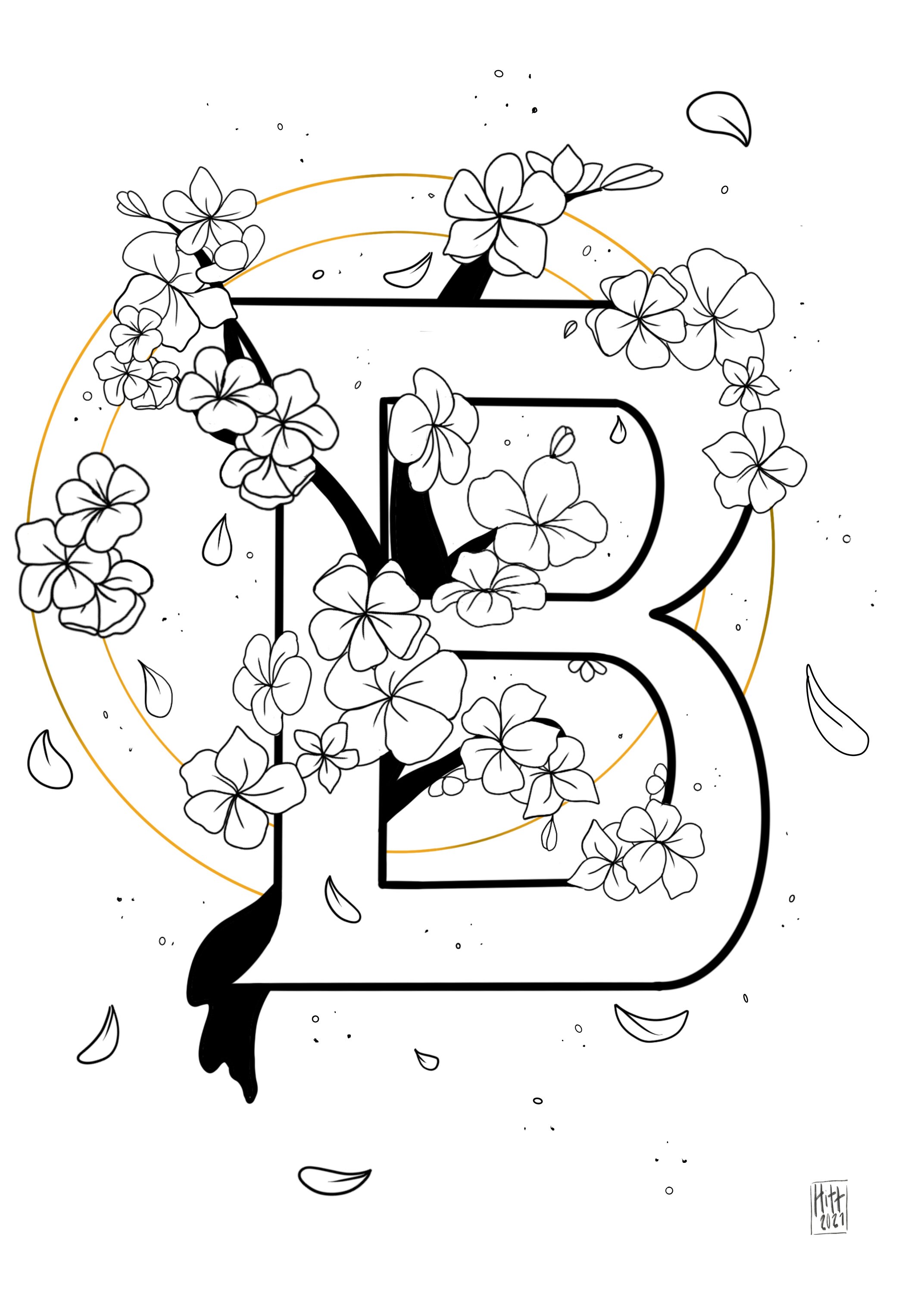 Cherry Blossom Gold Accent Monograms Printable - Etsy