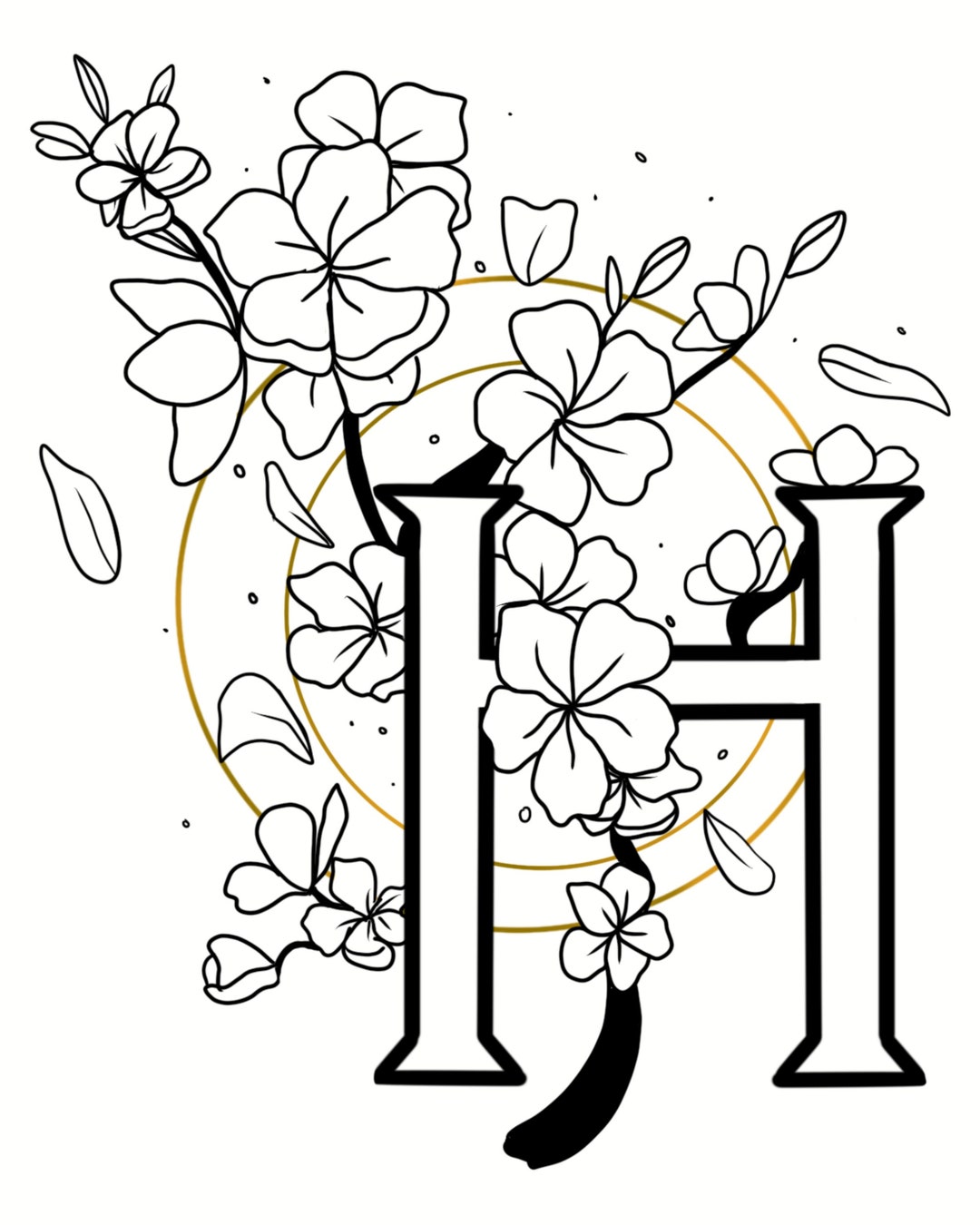 Cherry Blossom Gold Accent Monograms Printable - Etsy
