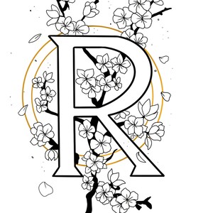 Cherry Blossom Gold Accent Monograms Printable - Etsy